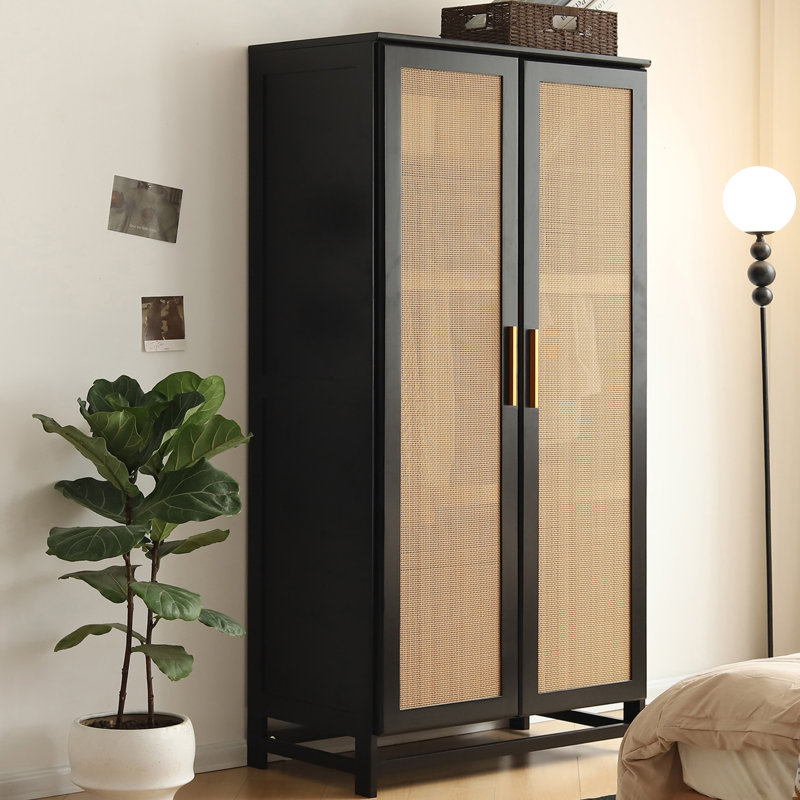 Bay Isle Home Albertha Solid Wood Wardrobe Rattan Doors